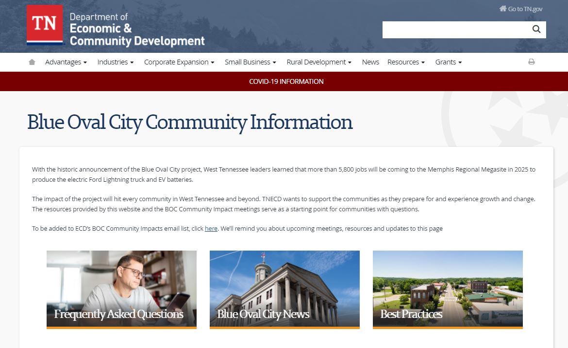 State ECD launches Blue Oval City informational website | Tennessee ...